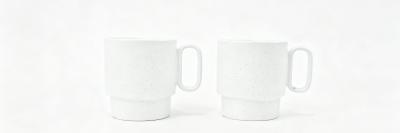 China White Speckled Stackable Ceramic Mug Set of 2, Minimalist Black‑Dot Coffee Cups with Square Handle for sale
