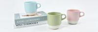 China Dual‑Tone Pastel Ceramic Mug Set of 3, Two‑Color Block Coffee Cups with Square Cut‑Out Handle for sale