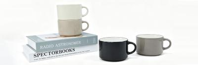 China Stackable Ceramic Mug Set of 4, Neutral Solid‑Color Short Coffee Cups, White Beige Black Grey for sale