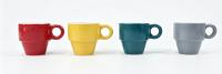 China Stack‑able Colorful Ceramic Mug Set of 4, Bold Solid‑Coffee Cups with Big Circular Loop Handle for sale