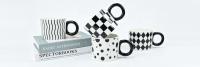 China Black & White Geometric Ceramic Mug Set of 4, Bold Pattern Coffee Cups with Large Round Handle for sale