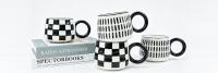 China Black and White Checkered & Dashed Ceramic Mug Set of 4, Round Chunky Loop Handle Coffee Cups for sale