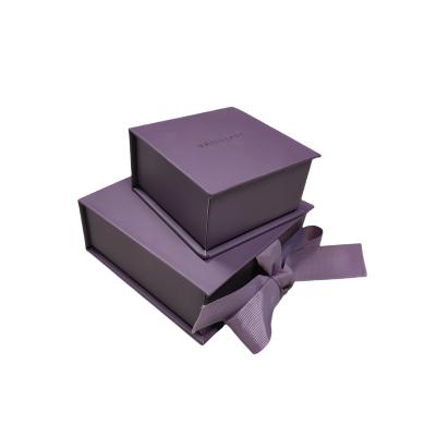 China Jewelry Paper Box made of matte laminated hardboard with custom foil stamping color printing embossing and flannel sponge lining for sale