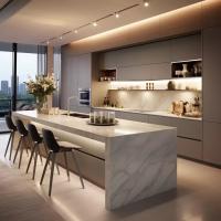 China Modern Kitchen Cabinet Flat Edge and Eased Edge Profile, Simple Design Kitchen Furniture for Residential Renovation for sale