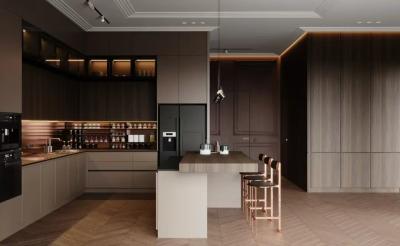 China Veneer Kitchen Cabinet with Classicism Retro Style Open Kitchen Cabinet for Apartment Residential Project for sale