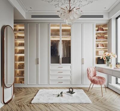 China Custom Modular Black Wood Finish Walk-In Closet System, Factory OEM ODM Bedroom Wardrobe with Optional Full-Length Mirror Doors for sale