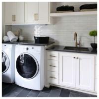 China Custom Modern Simple Design Laundry Room Cabinet Vanities with Sink and Basket for sale