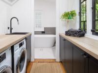 China Custom Modern Simple Design Laundry Room Cabinet Vanities with Sink and Basket for sale
