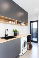 China Custom Modern Simple Design Laundry Room Cabinet Vanities with Sink and Basket for sale
