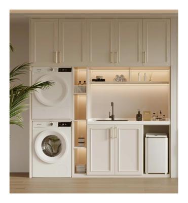 China Light French Pure White Super Practical Balcony Laundry Room Cabinet Vanities for sale