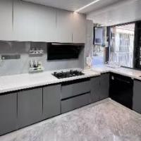China Modern Home Full Kitchen Cabinets Solid Wood Set with Island Countertop and Sink for sale