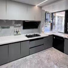 China Modern Home Full Kitchen Cabinets Solid Wood Set with Island Countertop and Sink for sale