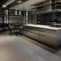 China Luxury Villa Kitchen Cabinet Sets Modern Solid Wood Design with Island and Quartz Countertop for sale