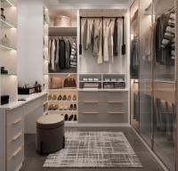 China Factory Direct Custom Size Black Wood Walk-In Closet Wardrobe with Full-Length Mirrored Doors - Luxury Modular Bedroom Storage for sale