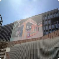 China Ceiling Transparent LED Mesh Screen Media Facade P40 P50 P55 P80 P100 Pixel Dot for sale