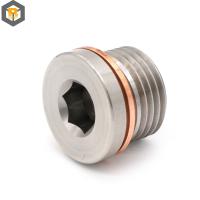 China Alloy CNC Turning Fastener Round Parts for Auto Oil Drain Valve Plug Brass Plug Part for sale