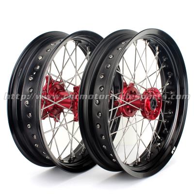 China CNC Anodized17 Inch Dirt Bike Supermoto Wheels With Spokes Rims Hubs 36 Holes for sale