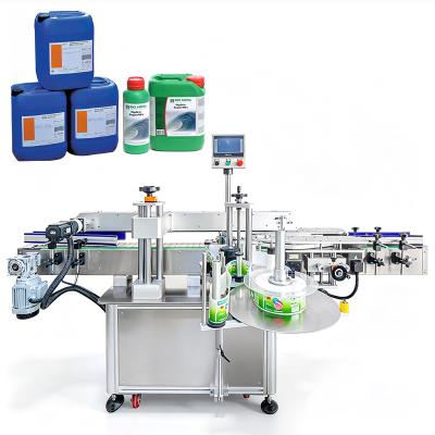 China Automatic Chemicals Bucket Sticker Applicator Machine Cleaning Agents Lubricants Labeling Machine For Bottles for sale