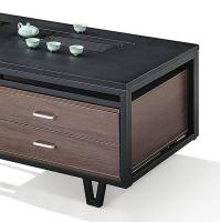 China Modern Rectangular Black Rock Slab Top With Metal Frame Office Furniture Office Tea Coffee Table for sale