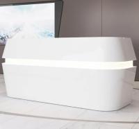 China Modern Custom Size Oval Shape Elegant White Office Furniture Reception Front Desk Wtih Led Light for sale