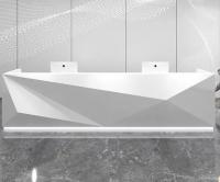 China Fancy Led Front Counter Reception Desk White Beautiful Curved Large Customized Counter Office Furniture Contemporary Panel for sale