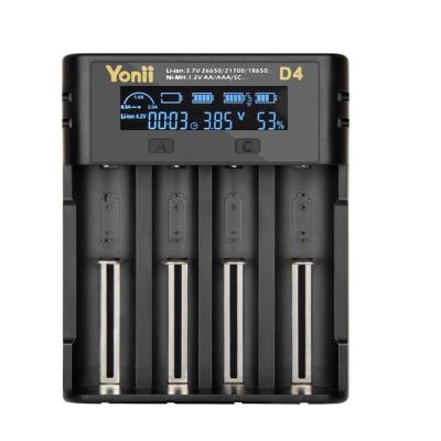 China Intelligent  Multifunction Fast 4 Slots LCD  3.7V 1.2V Nimh  Lithium Liion 21700 20700 26650   AA AAA 18650 Battery Charger for sale