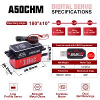 China Hot Sales AGFRC A50CHM 18KG High Torque 8.4V Low Profile Coreless Programmable Digital Metal Gear Servo RC Racing Car Robot for sale