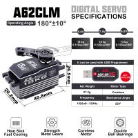 China New AGFRC A62CLM 57g 8.4V 18KG High Torque 0.074s Metal Gear Low Profile Programmable Digital 25T Coreless Servo RC Car Robot for sale