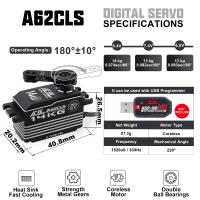 China AGFRC Full A62CLS 57g 8.4V 14KG 0.074s Low Profile Metal Gear USB Programmable Digital Coreless 25T RC Car Plane Robot Servo for sale