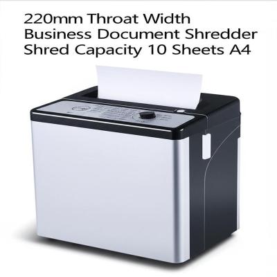 China 220mm Throat Width Business Document Shredder Shred Capacity 10 Sheets A4 for Confidential Shredding for sale