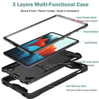 China Laudtec Folding Holder Tablet Case for Samsung Tab S11 A11 Rugged Silicone Pencil Slot 3 Layers Multi-Functional Cover Pbk335 for sale
