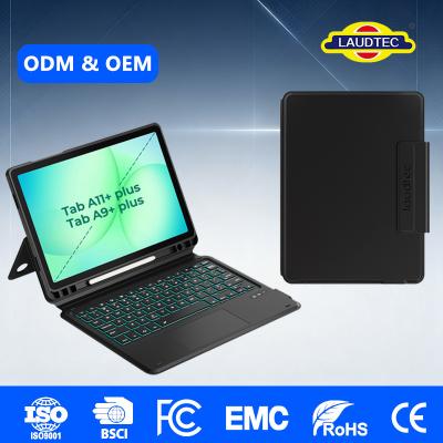 China For Samsung Tab A9+/A11+ Plus One-Piece Folio Keyboard With Case, 7-Color Backlit S Pen Slot Protective Cover Wholesale for sale