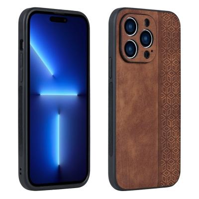 China Solid Wood Texture PC + Leatherette Retro Geometric Mobile Phone Case for iPhone 11 12 13 14 15 Pro Max Plus Old Fashion Style for sale