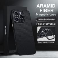 China For Laudtec Sjk991 for iPhone 16 Pro Max Aramid Fiber Protective Case Shockproof Magnetic Charging Back Cover Screen Protector for sale