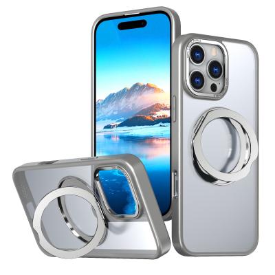 China New Pivot Point Phone Case Magnetic Rotating Transparent Stand Glitter Case for IPhone16 Pro Max for sale