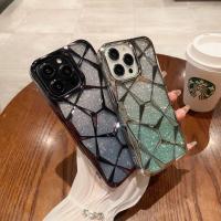 China PC Premium Geometric Quilted Gradient Glitter Soft Waterproof Shockproof Mobile Phone Case for for 11 12 13 14 15 Pro Max for sale