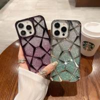 China PC Premium Geometric Quilted Gradient Glitter Soft Waterproof Shockproof Mobile Phone Case for for 11 12 13 14 15 Pro Max for sale