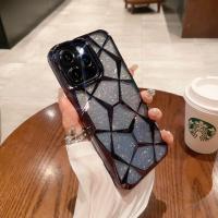 China PC Premium Geometric Quilted Gradient Glitter Soft Waterproof Shockproof Mobile Phone Case for for 11 12 13 14 15 Pro Max for sale