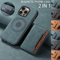 China Business Style Leather Phone Case for iPhone 11 12 13 14 15 16 Pro Max Plus Removable Card Slot and Magnetic Attachment for sale