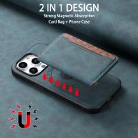 China Business Style Leather Phone Case for iPhone 11 12 13 14 15 16 Pro Max Plus Removable Card Slot and Magnetic Attachment for sale