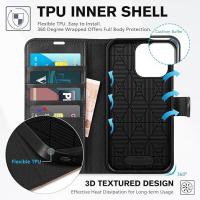 China RFID Blocking 4 Card Slots Kickstand Shockproof TPU Interior Case for iPhone 15 Pro Max Leather Magnetic Wallet Case Case for sale