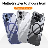 China For Laudtec SJK925 Clear Slim Magnetic Charging Cover PC Phone Case for iPhone 16 15 14 13 12 Plus Pro Max Camera Frame Holder for sale