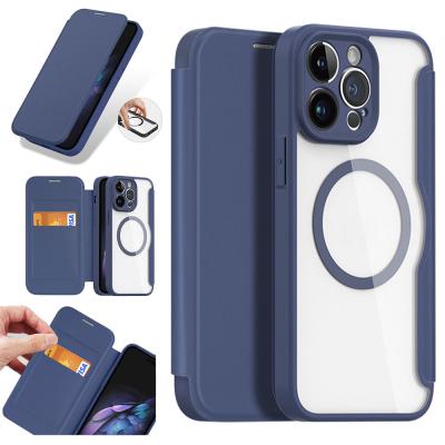 China For Laudtec Simple Sjk656 Magnetic Charging Leather Fold Mobile Cover Clear Back Phone Case for 17 16 15 14 13 Plus Pro Max for sale