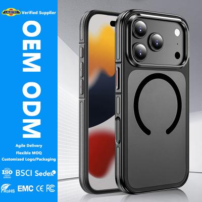 China Laudtec Magnetic Case for iPhone 17 Pro Max Luxury Double Color Skin Feeling Matte Cover Shockproof Metal Lens Protection Shell for sale