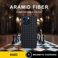 China For Aramid Fiber Phone Case for 17 16 Promax Checked Grain Thin Lightweight Back Cover Waterproof Shockproof Magnetic for sale