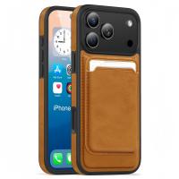 China For iPhone 17 Pro Max Magnetic Case with Detachable Card Holder TPU + PU Leather Phone Back Cover Anti-fall Magnetic Charging for sale