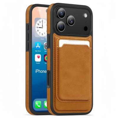 China For iPhone 17 Pro Max Magnetic Case with Detachable Card Holder TPU + PU Leather Phone Back Cover Anti-fall Magnetic Charging for sale