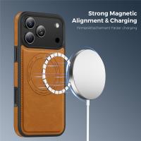China For iPhone 17 Pro Max Magnetic Case with Detachable Card Holder TPU + PU Leather Phone Back Cover Anti-fall Magnetic Charging for sale