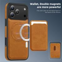 China For iPhone 17 Pro Max Magnetic Case with Detachable Card Holder TPU + PU Leather Phone Back Cover Anti-fall Magnetic Charging for sale