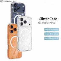 China LAUDTEC Glitter Case for iPhone 17 Pro/Pro Max  Ultra Thin Clear Sparkle Phone Cover with Metal Button Anti-Fingerprint for sale